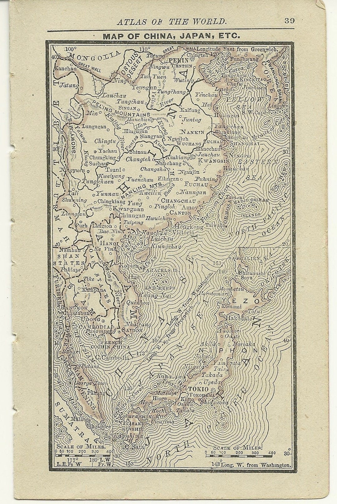 Antique Asia Mini Map Circa 1887 China and Japan - Etsy