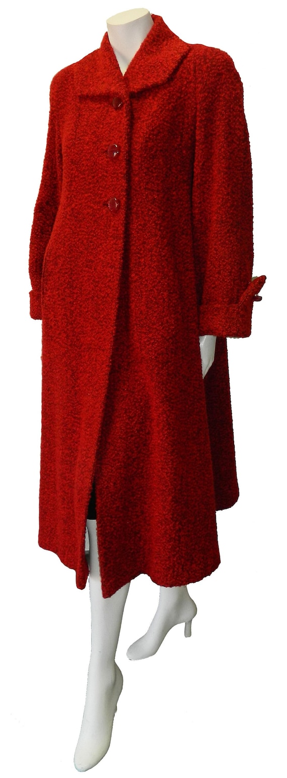 Vintage 1950s Red Boucle Wool Fox Collar Suit Jacket … - Gem