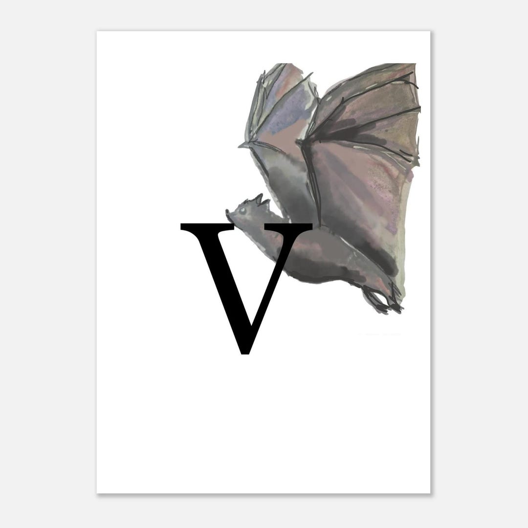 V for Vampire Bat Watercolor Art Print: Nursery Initial Art - Etsy