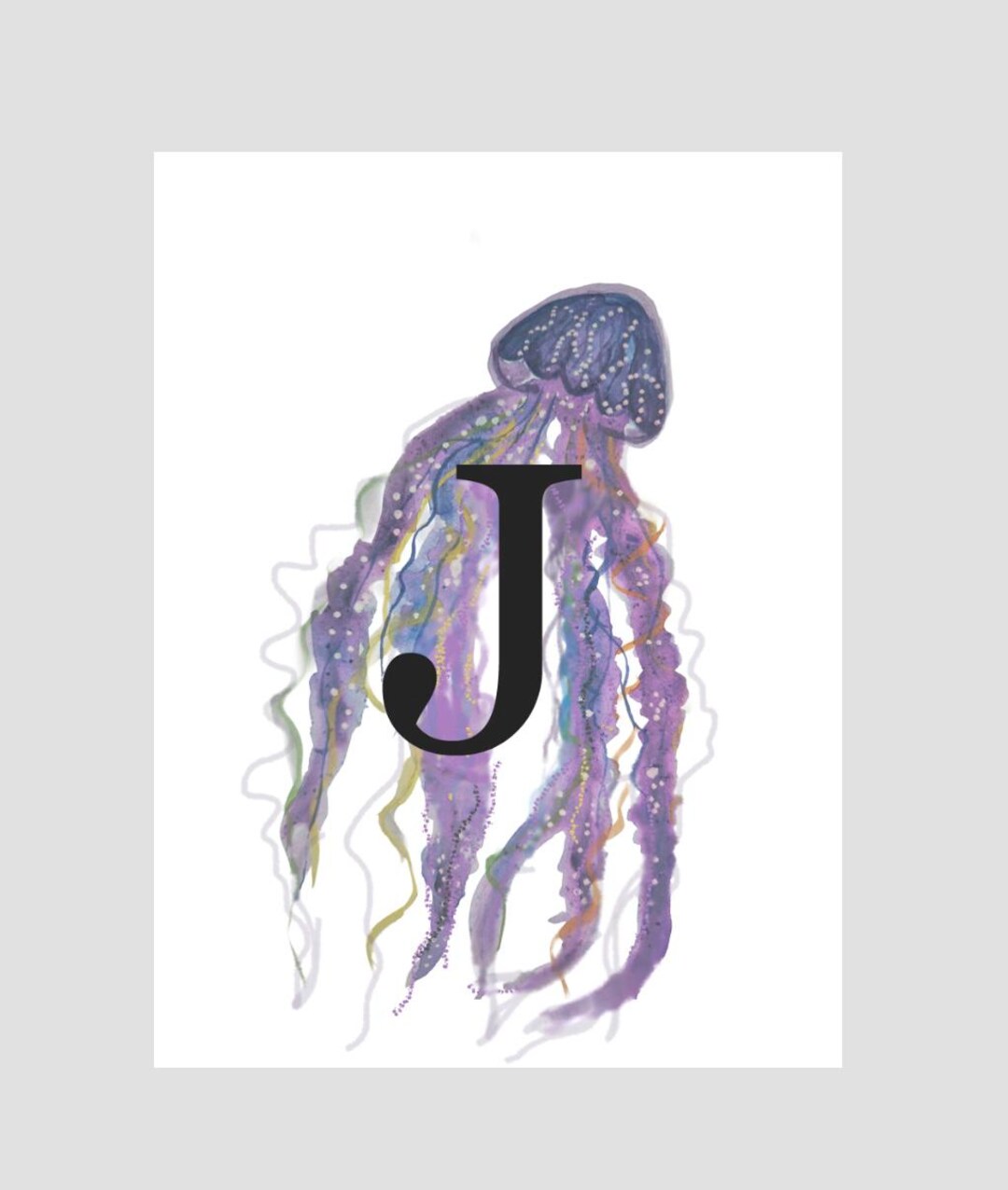 Letter J Jellyfish Print: Personalized Baby Name Wall Art (digital ...