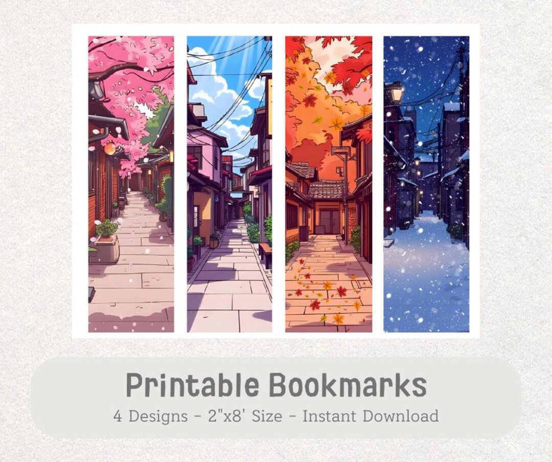 Anime Style Bookmark Set: Four Seasons, Colorful Printable (digital ...