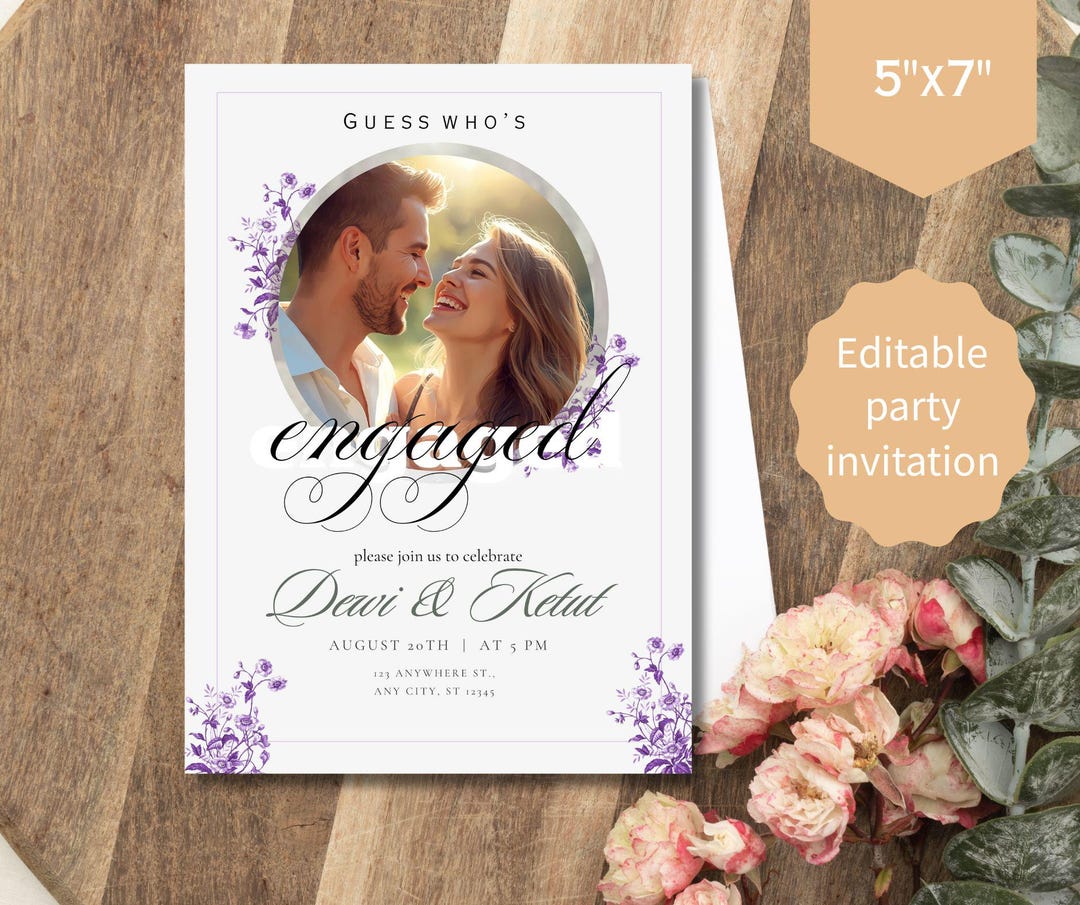 Modern Floral Engagement Invitation With Photo, Editable Template ...