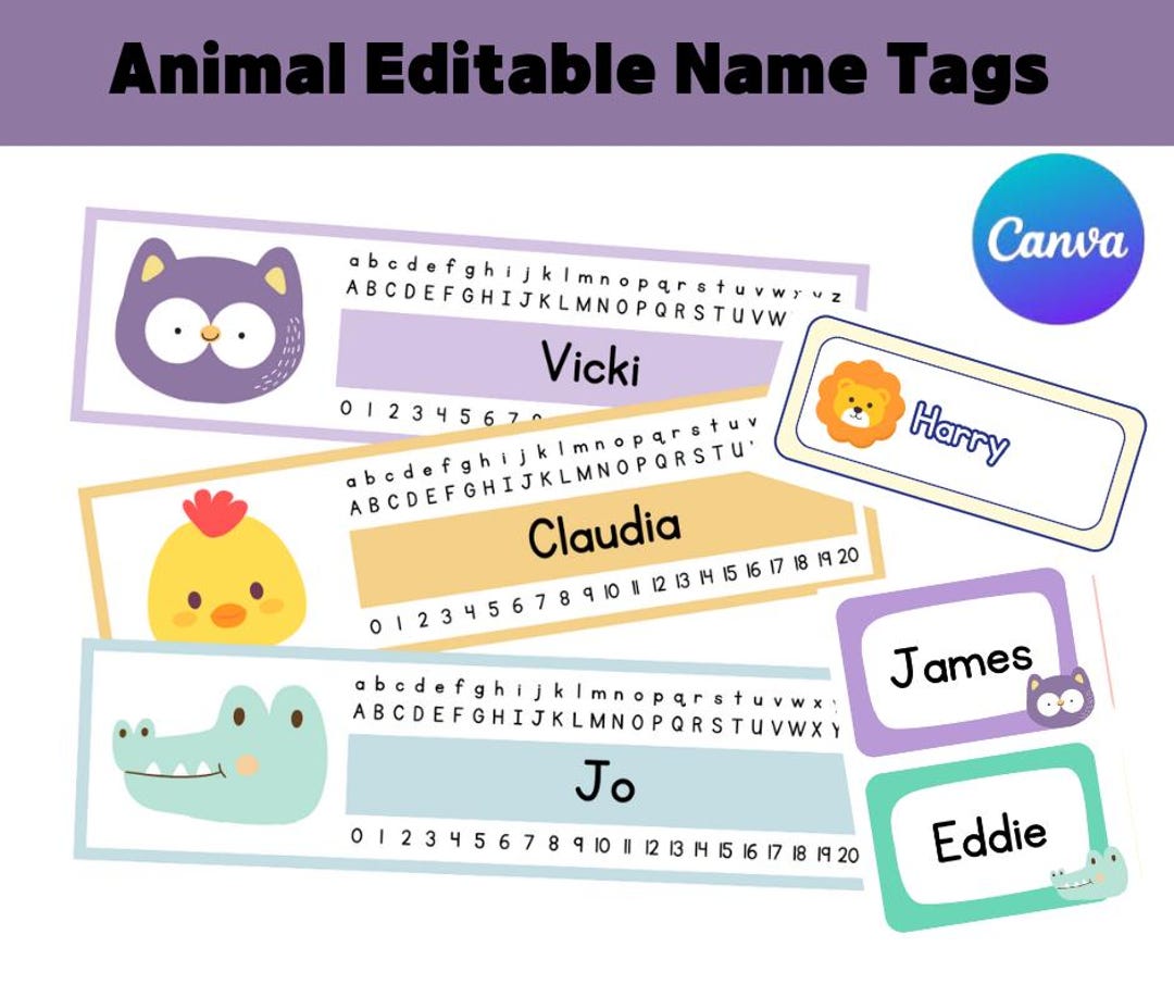 Printable Animal Name Tags: Editable Classroom Labels (8.5"x11") - Etsy