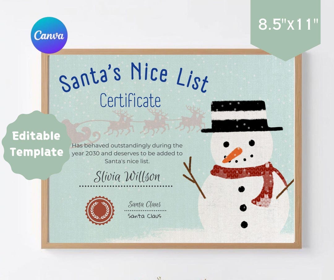 Santa’s Nice List Certificate | Editable Christmas Award| Personalized ...
