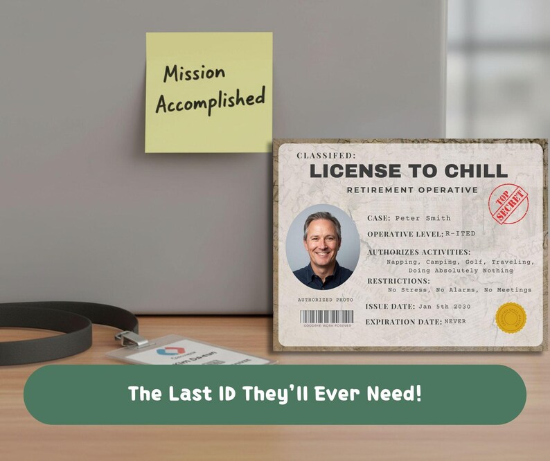 Funny Retirement ID – Secret Agent License to Chill (digital Download ...