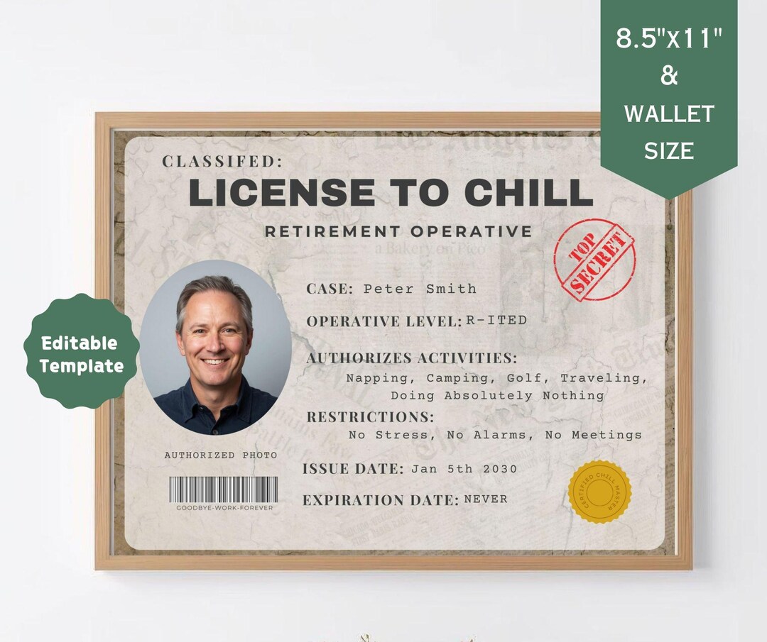 Funny Retirement ID – Secret Agent License to Chill (digital Download ...