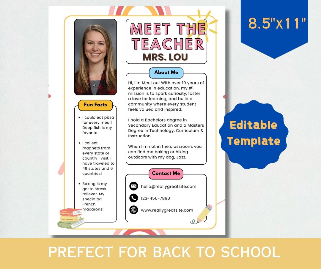 Editable Meet the Teacher Template | Printable Back to School ...