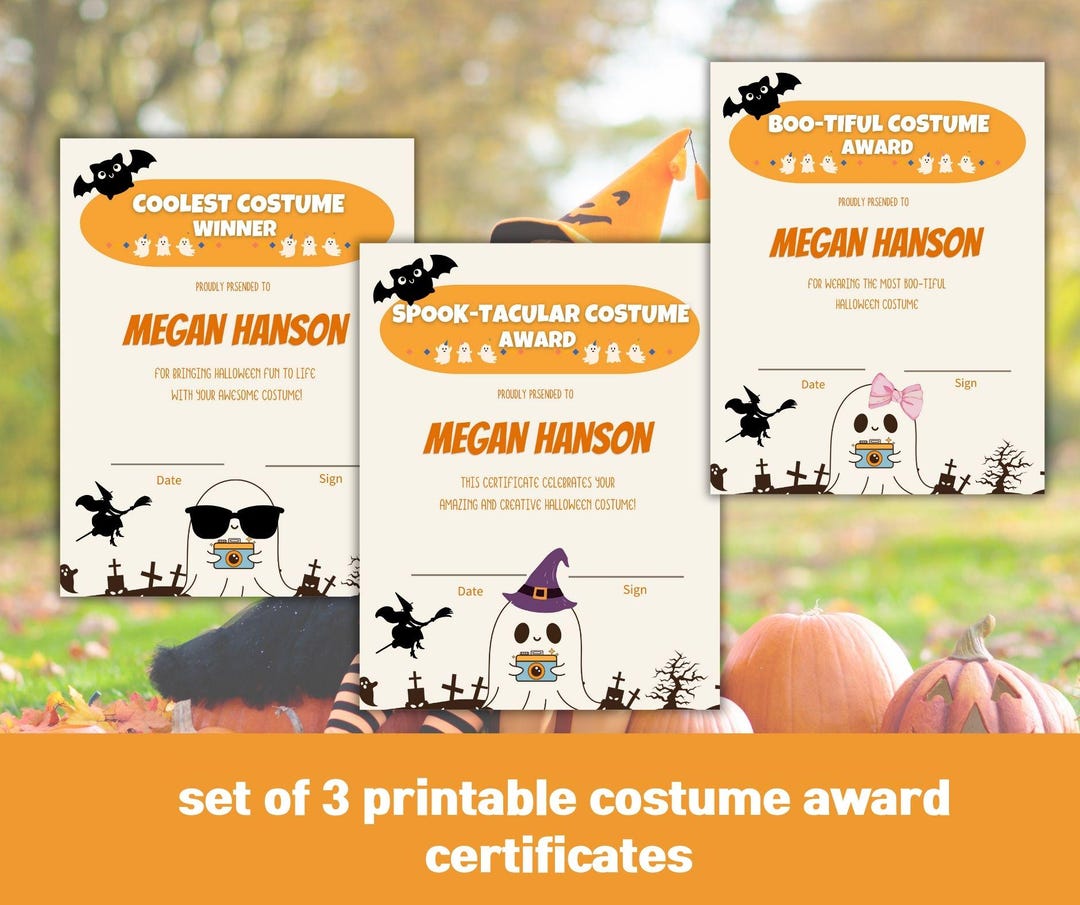 Halloween Costume Award Certificates | 3 Set Printable | Kids Spooky ...