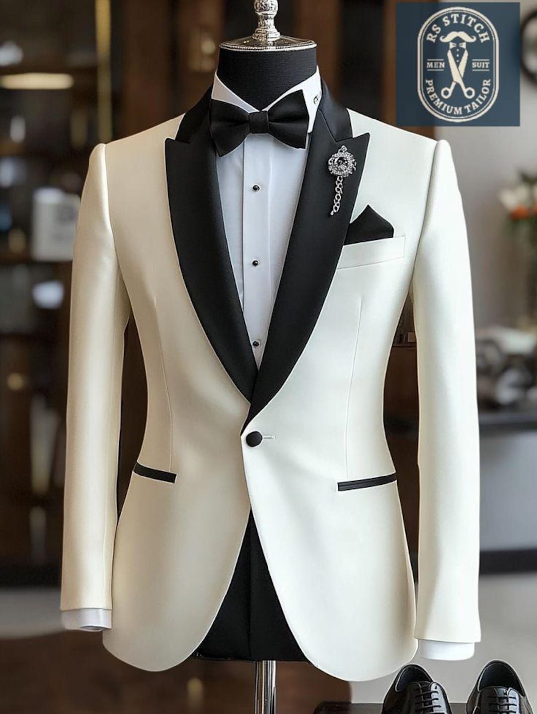 Men’s White Tuxedo Black Lapel | Wedding Suit | Groom Prom Dinner ...
