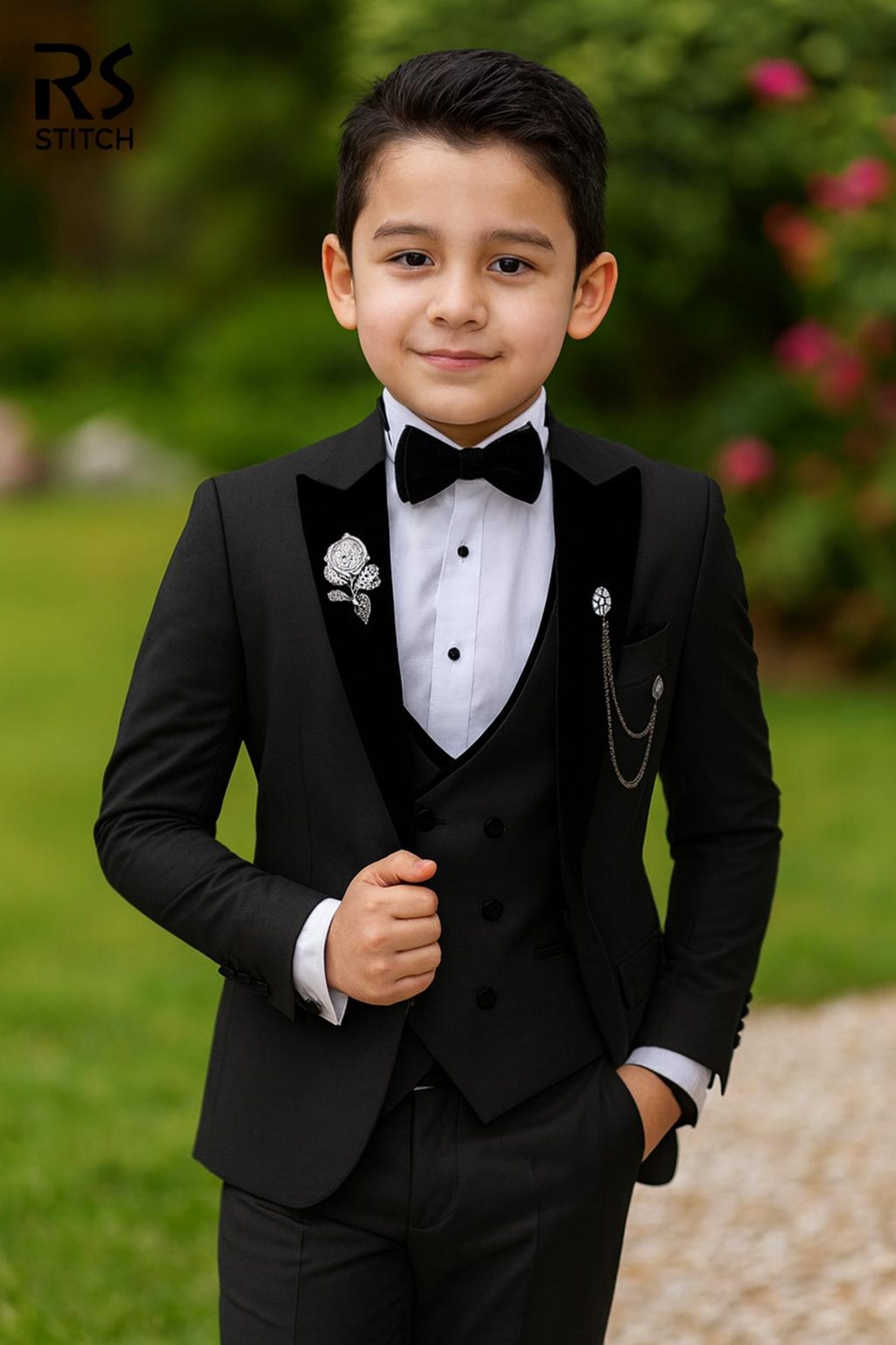 Boys Black Tuxedo Suit | Kids Formal Wedding Outfit | Ring Bearer Suit ...