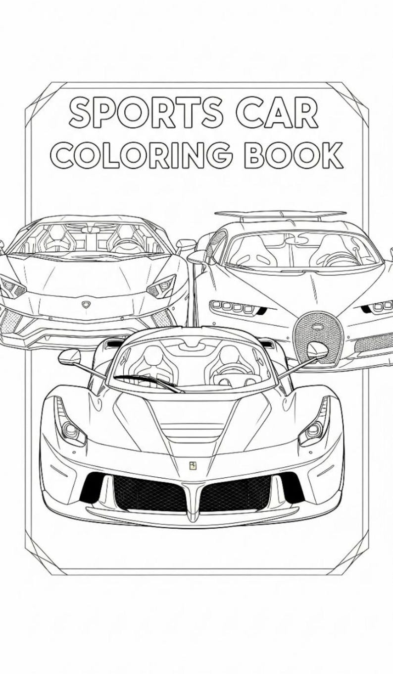 Sport Cars Coloring Book: Supercar, Muscle Car, Exotic Car Line Art ...