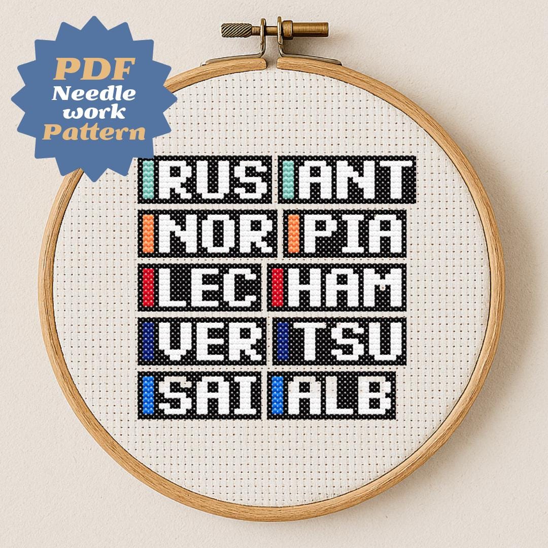 Formula 1 Team Name Tag Cross Stitch Pattern (PDF Download) - Etsy