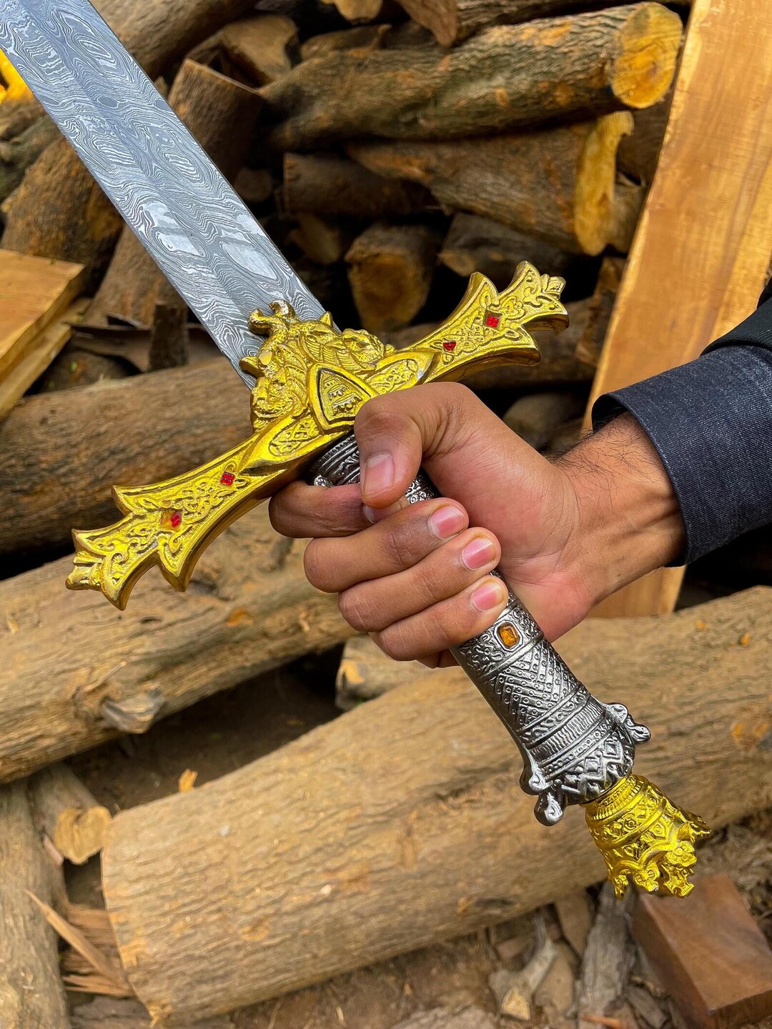 Handmade Damascus Steel Templar Knight Sword: 36" Cosplay Replica - Etsy