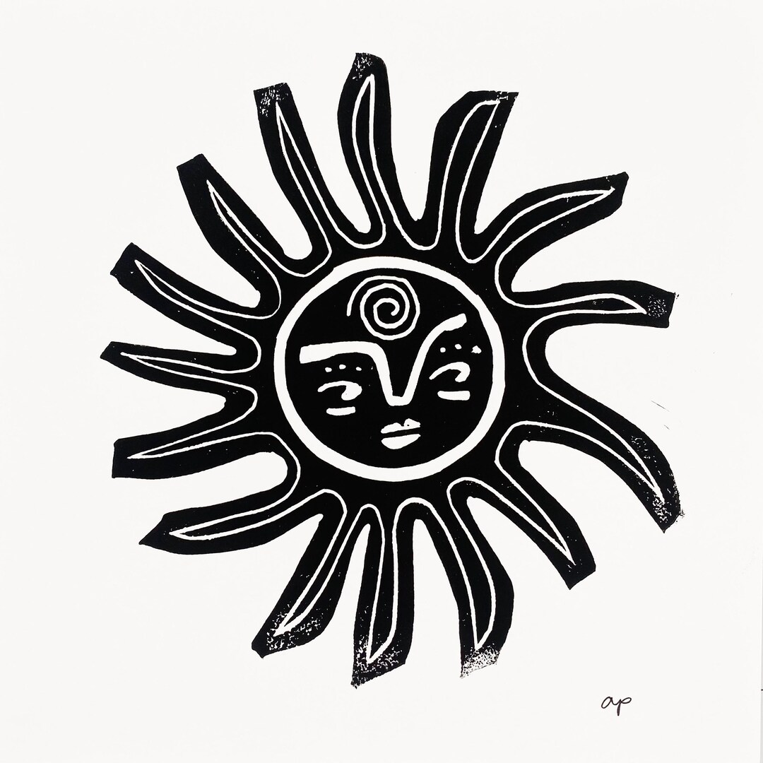 Sun Guy | Original Linocut Print | Black Ink | 6in X 6in. | Signed | - Etsy