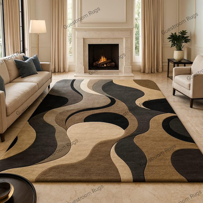 Dark Brown Geometric Rug - Etsy UK