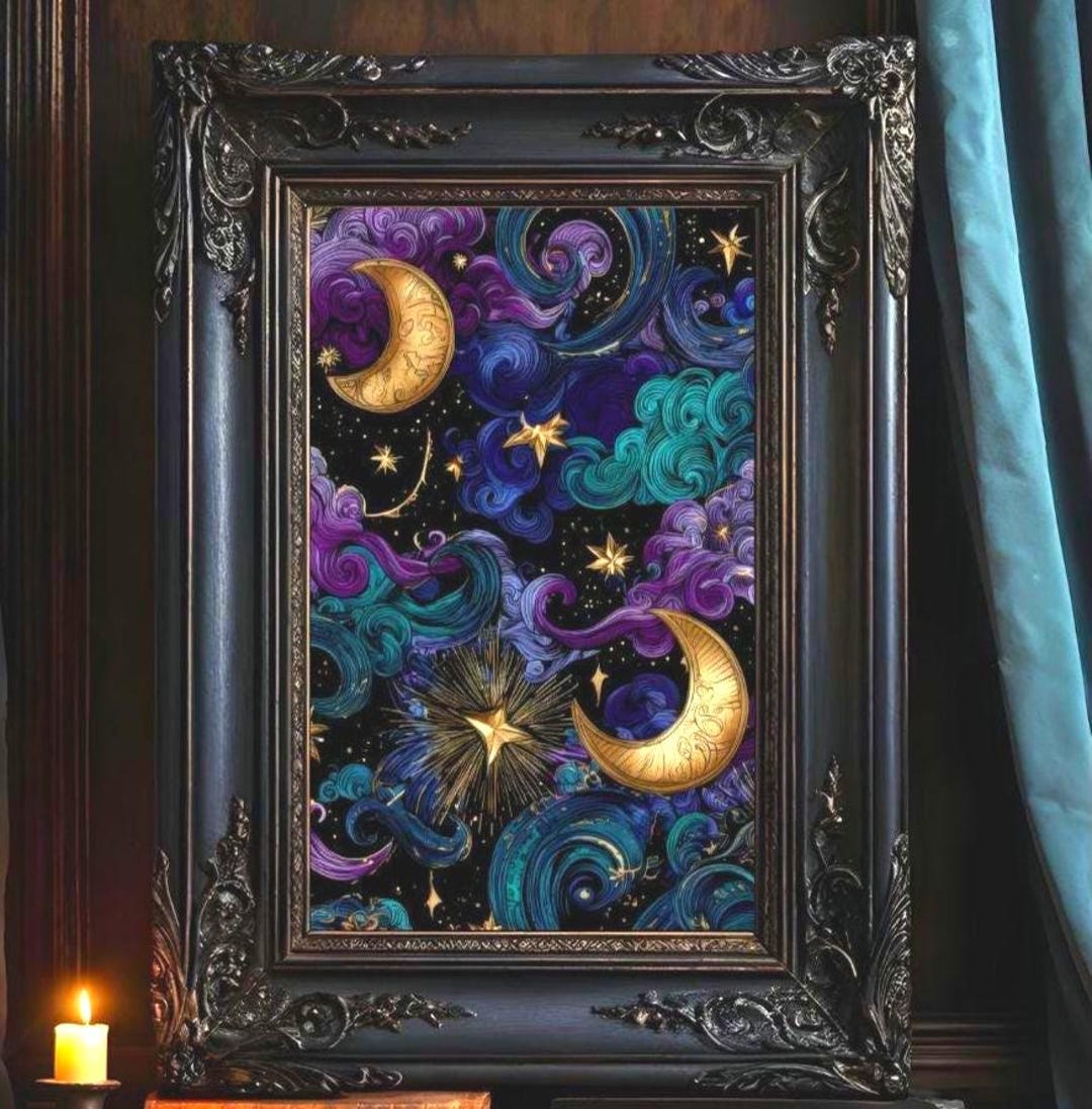 Whimsigoth Celestial Moons Print | Gothic Stars Art (11x14 Digital ...