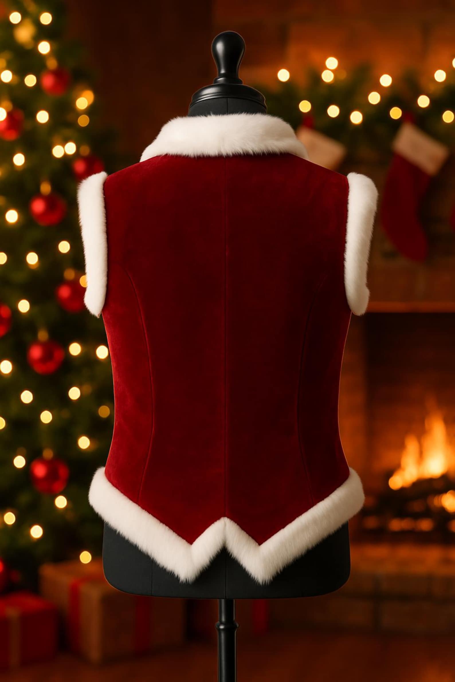 Men’s Red Velvet Santa Vest With White Fur Trim Christmas Costume ...