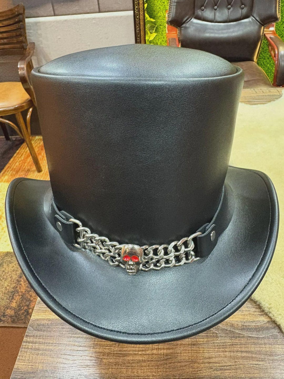 Genuine Leather Steampunk Top Hat With Skull Chain Gothic Festival ...