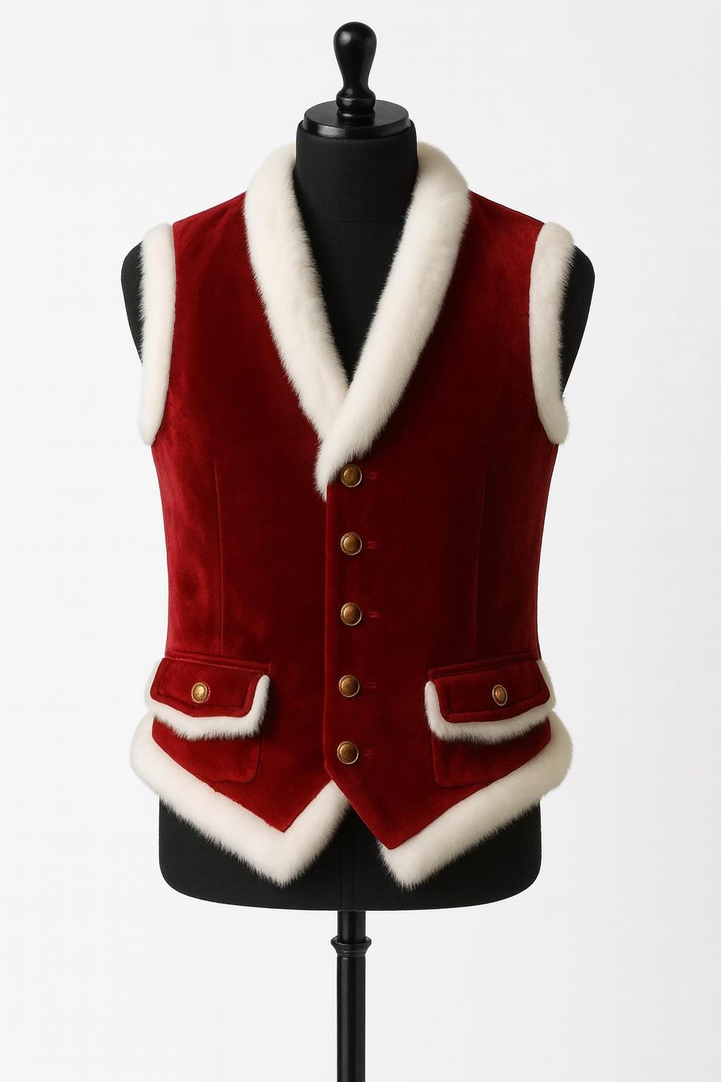 Men’s Red Velvet Santa Vest With White Fur Trim Christmas Costume ...