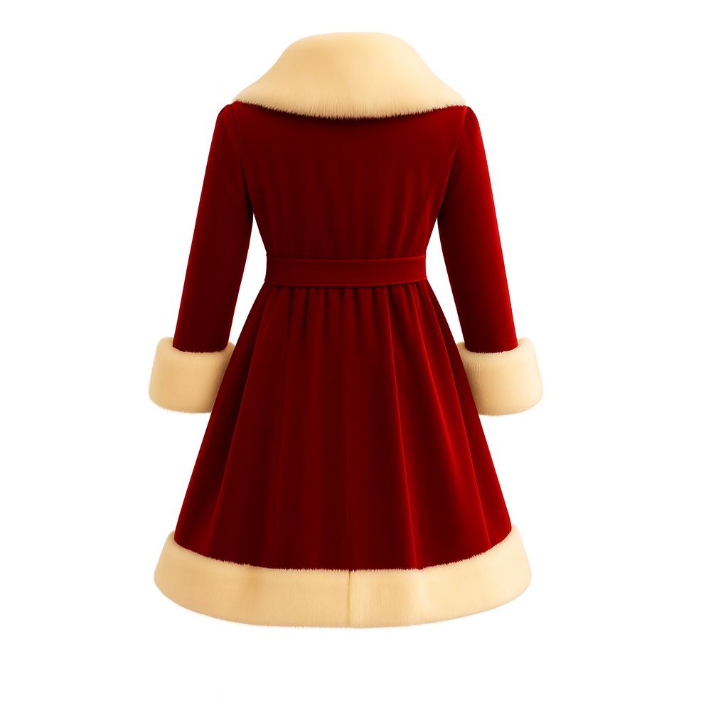 Mrs Claus Christmas Coat Women’s Red Velvet Santa Jacket Long Fur Trim ...