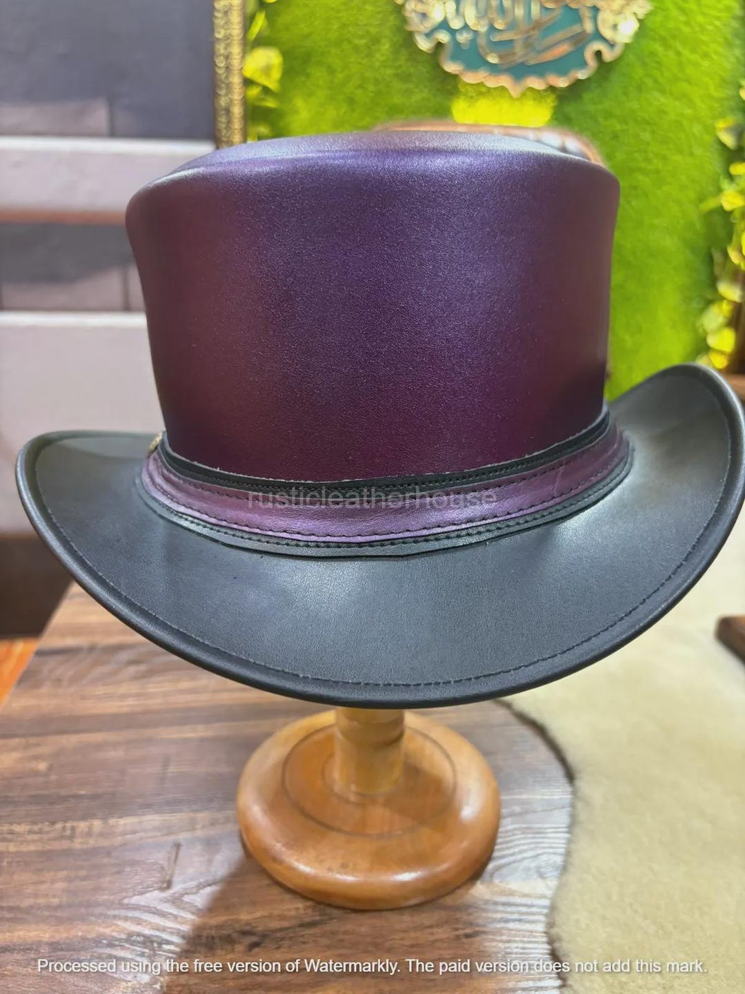 Handmade Genuine Leather Top Hat Purple Black Steampunk Gothic Festival ...