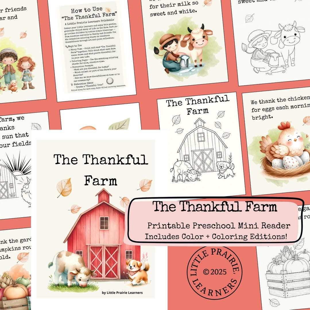 The Thankful Farm Mini Book + Coloring Pages Thanksgiving Preschool ...