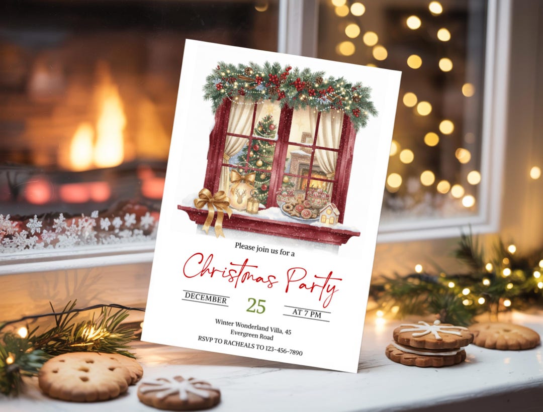 Editable Cozy Christmas Party Invitation, Window Christmasflyer ...