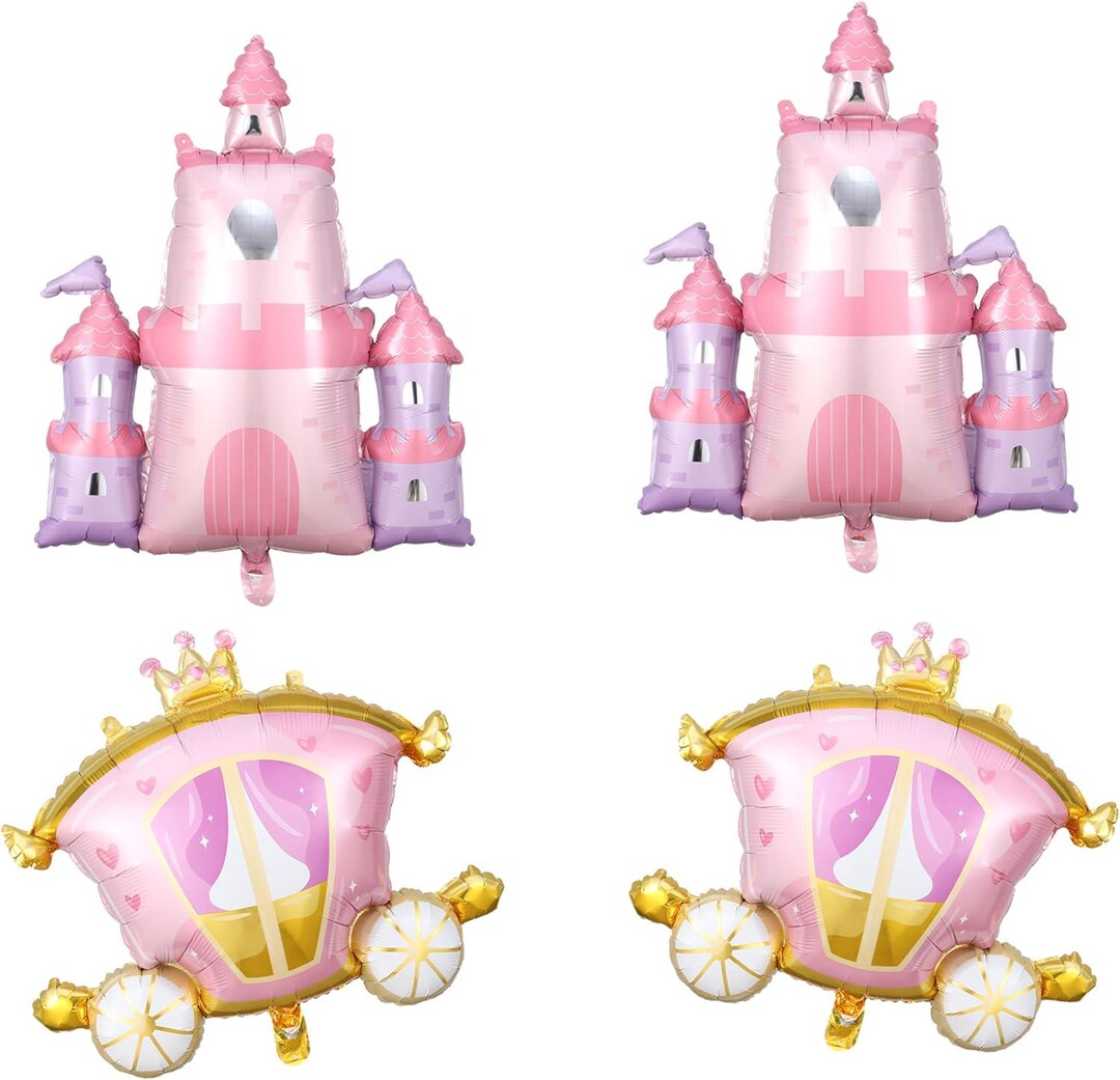 4PCS Princess Birthday Party Balloons With 30inch Castle Carriage Foil ...
