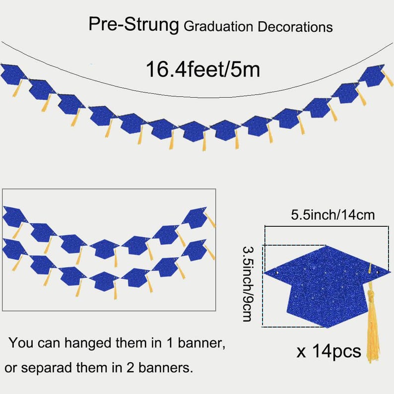 Class of 2026 Graduation Banner | Blue Glitter Graduation Hats With ...