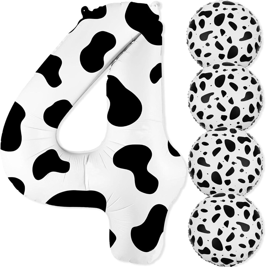 Cow Print Number 4 Foil Balloons, Farm Birthday Decor - Etsy