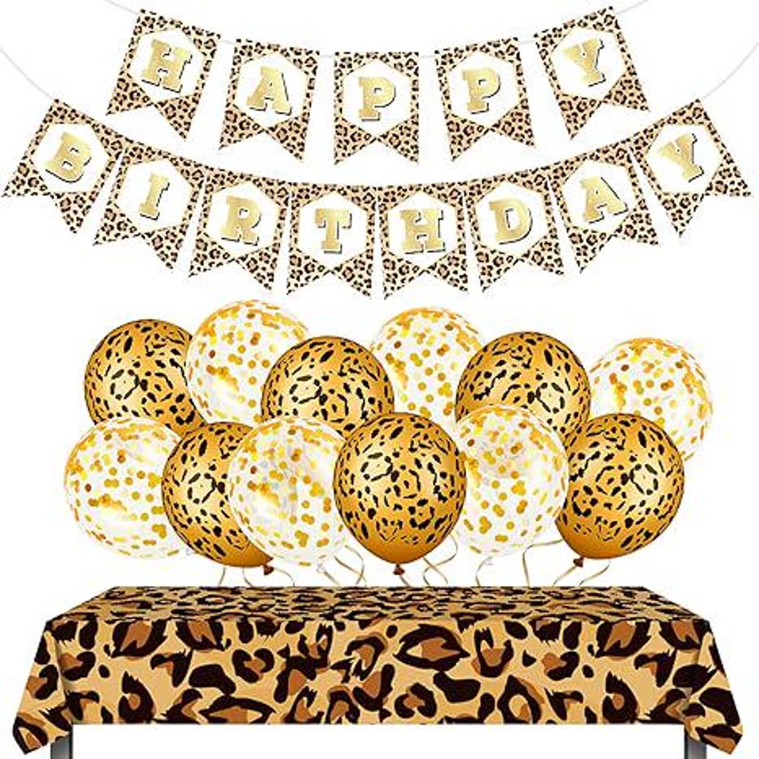 Leopard Print Birthday Party Decorations, Balloons, Banner, Tablecloth ...