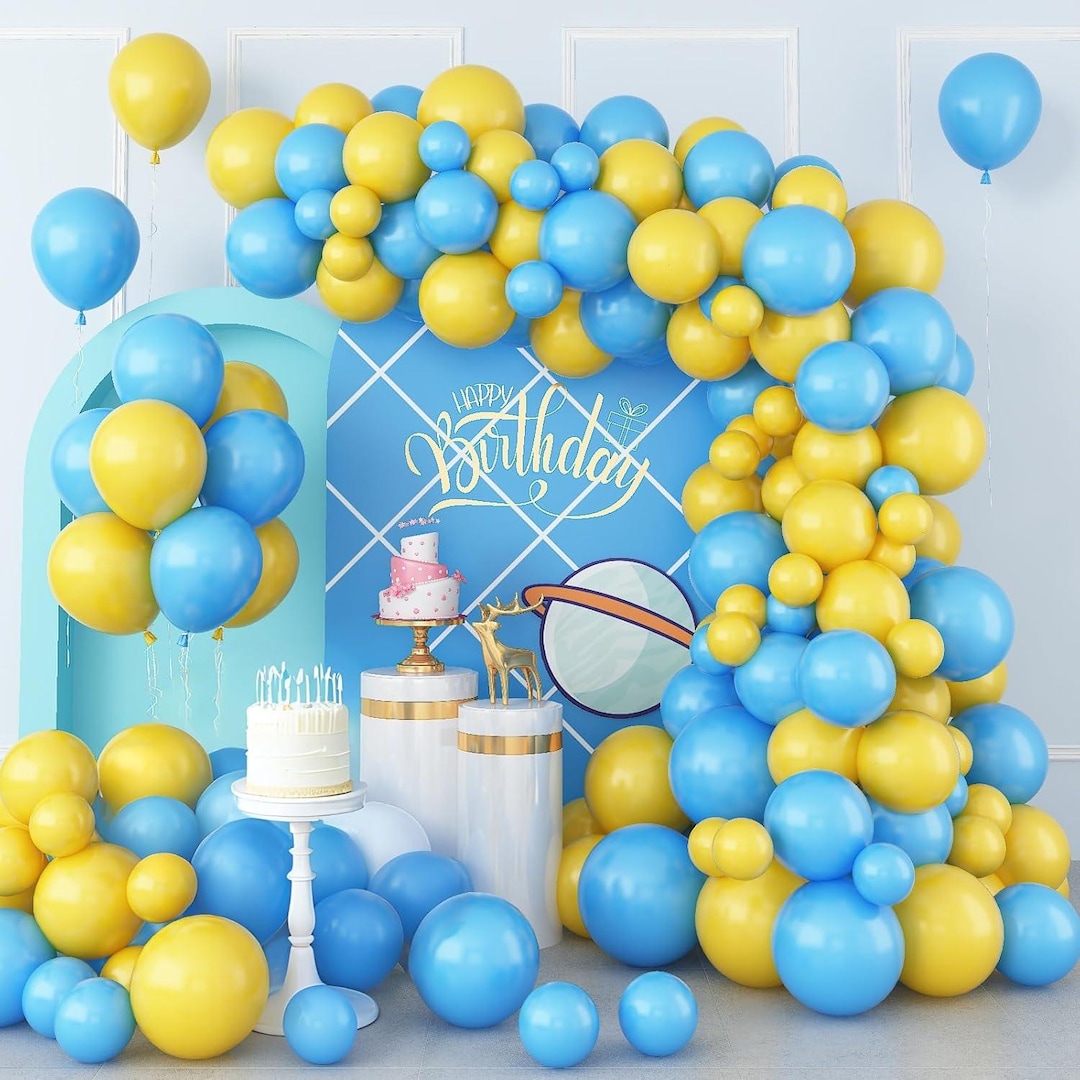 Pastel Blue Yellow Balloon Arch Kit - Baby Blue Yellow Balloons for ...