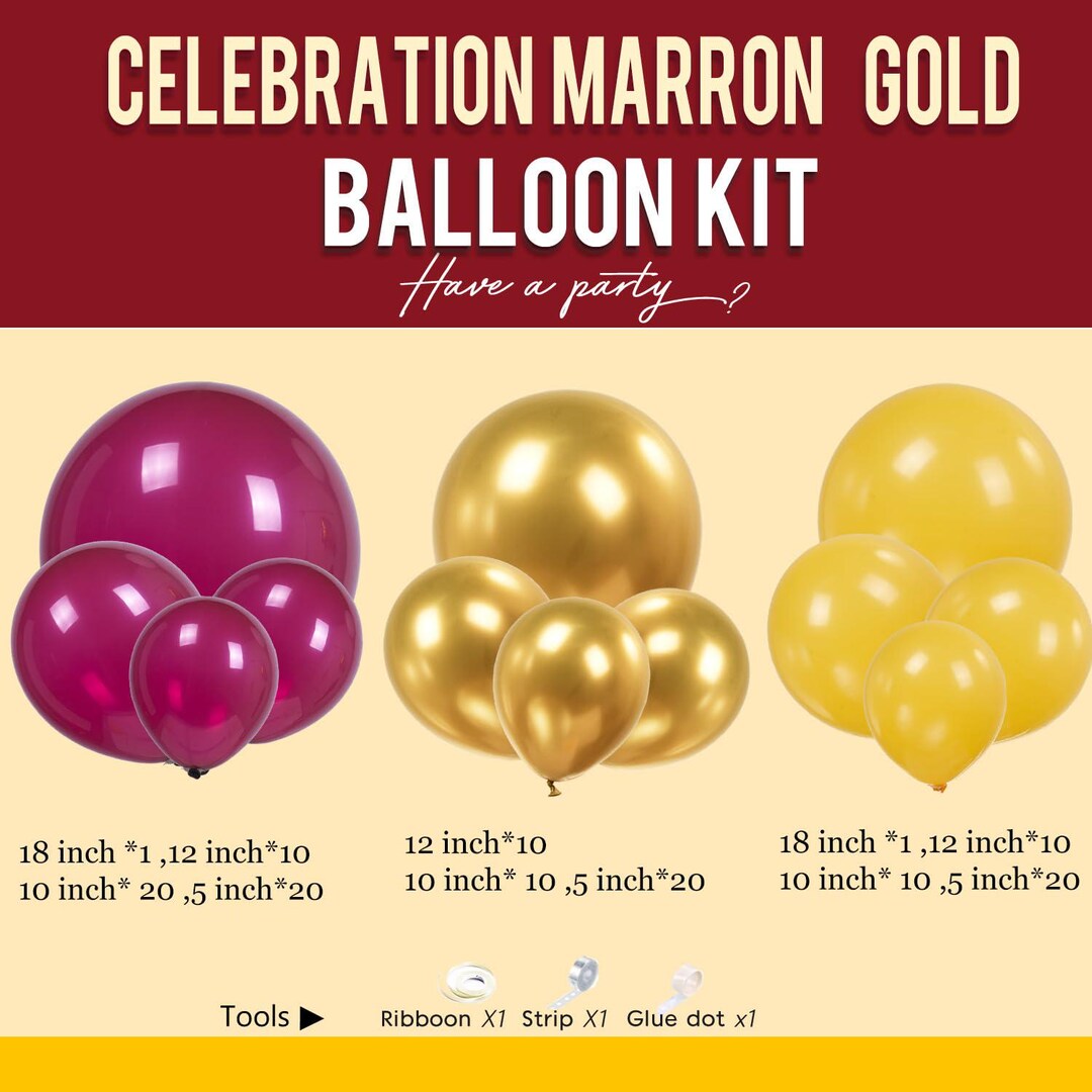 Maroon and Gold Balloon Set – 132 Balloons for Birthday, Graduation ...