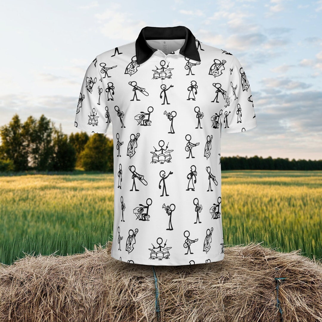 Singer Pattern Playful Stick Figure Polo Shirt With Fun Activities - Etsy
