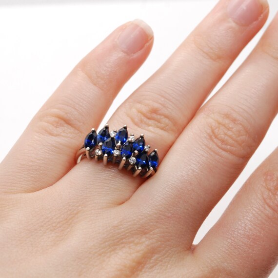 Vintage Gemstone Zig Zag Ring - Marquise Cut - Blue a… - Gem