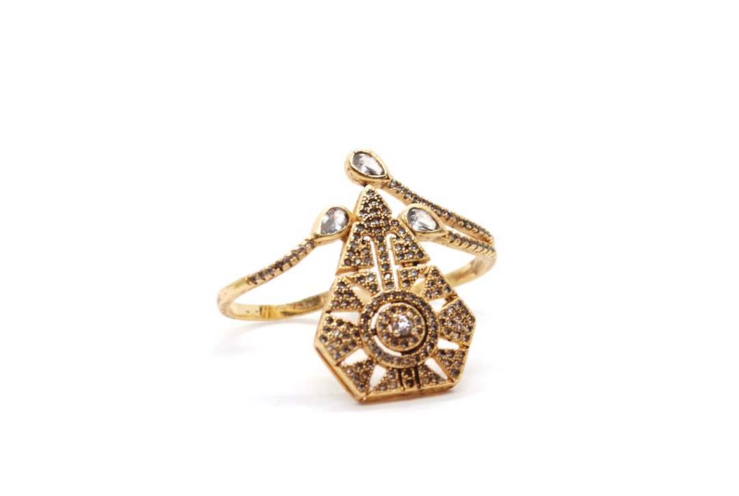Vintage Egyptian Style Double Finger Ring - Pyramid - Geometric ...