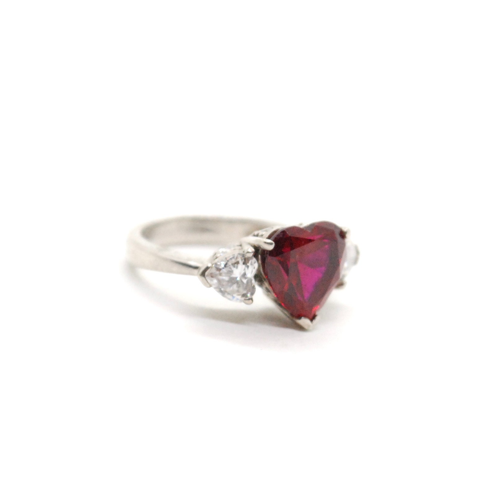 Big Red Heart Stone Ring - Sterling Silver - Gem Encrusted Statement ...