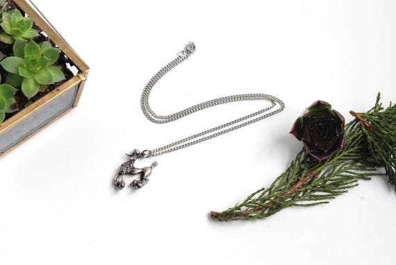 Poodle Necklace Vintage Pewter Dog - Gem