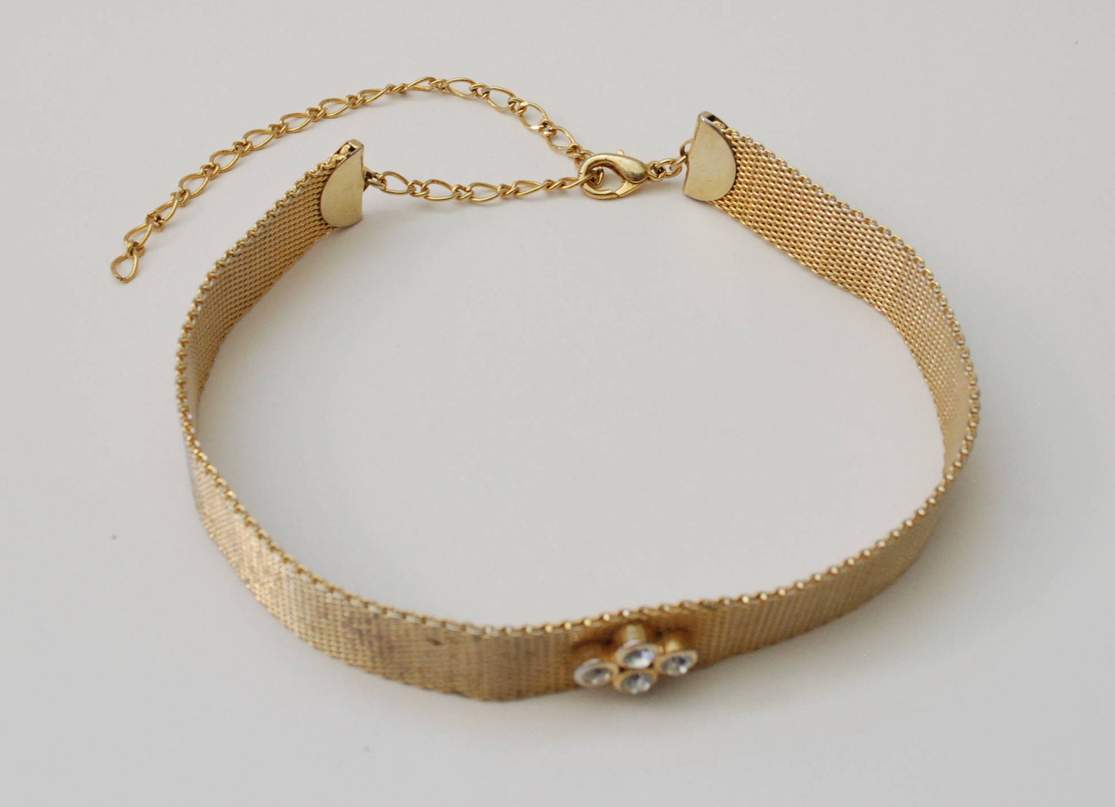 Rhinestone Mesh Gold Choker 1920's Vintage Flapper Adjustable - Etsy