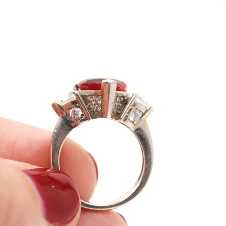 Big Red Heart Stone Ring - Sterling Silver - Gem Encrusted Statement ...