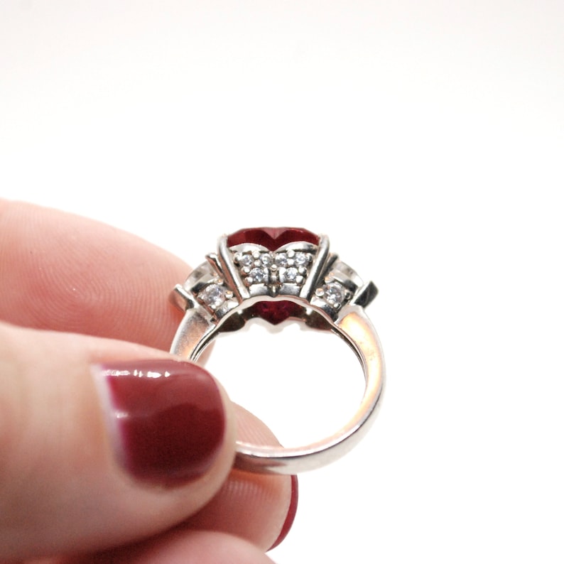 Big Red Heart Stone Ring Sterling Silver Gem Encrusted - Etsy Canada