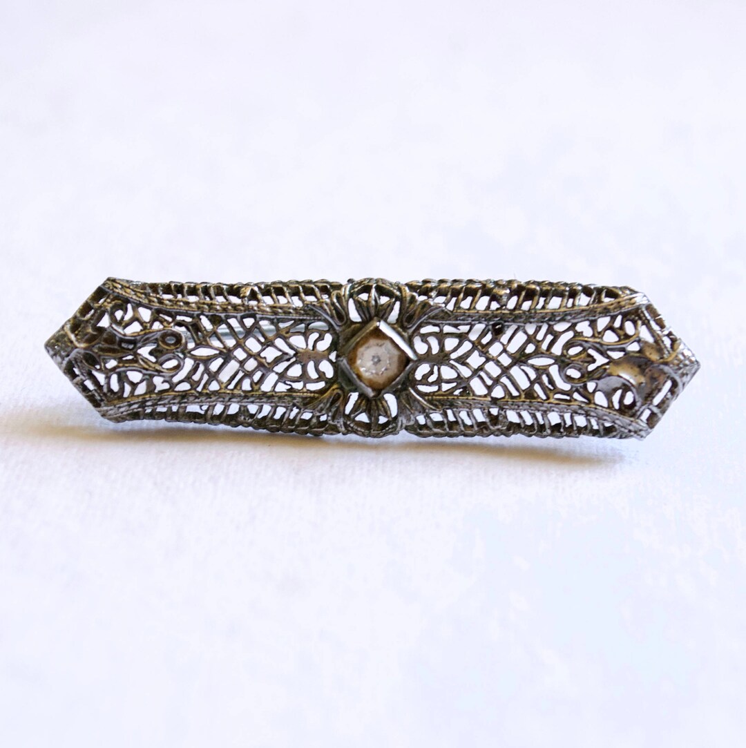 Antique Silvertone Filigree Bar Pin - Brooch - Silver - Delicate - Etsy