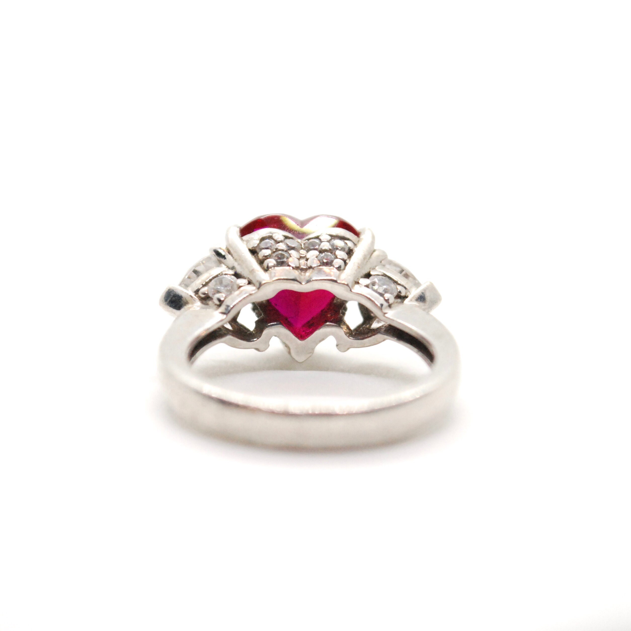 Big Red Heart Stone Ring Sterling Silver Gem Encrusted | Etsy