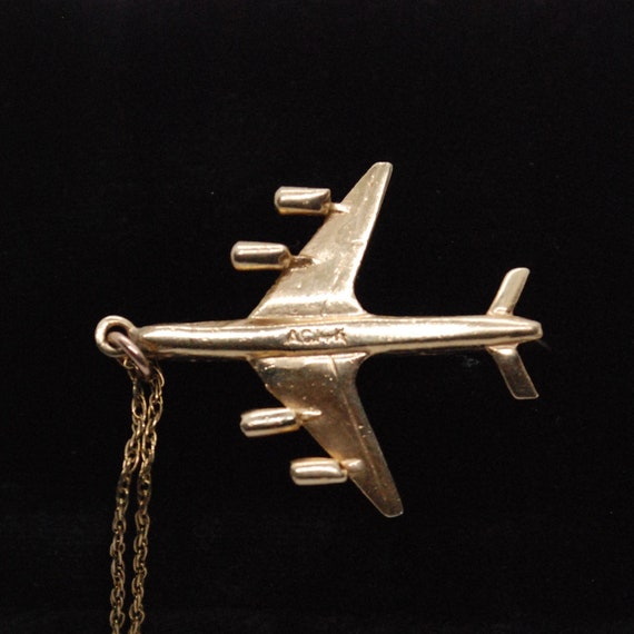 Vintage 14K Gold Airplane Pendant on Chain - Necklace… - Gem