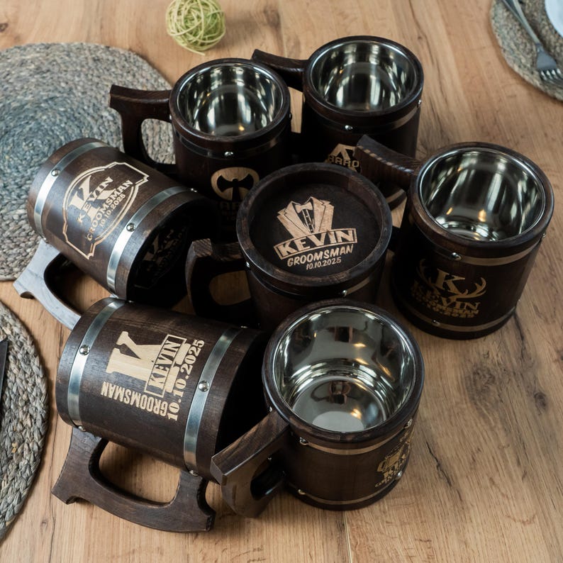 Unique Groomsmen Gifts, Personalized Wooden Beer Mugs for the Best Man ...