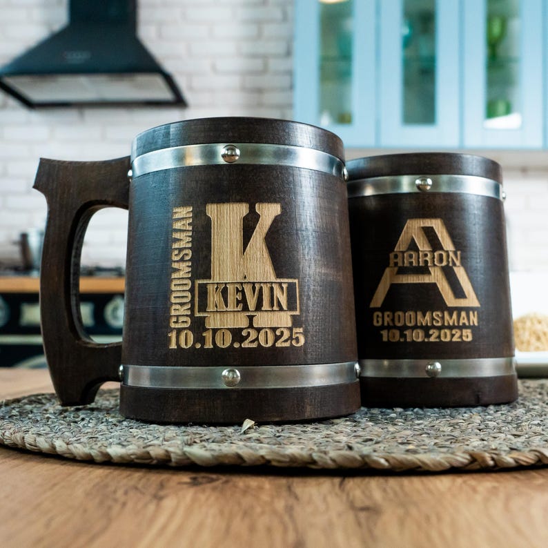 Wooden Beer Mugs for the Best Man and Groomsmen, Engraved Tankards - Etsy