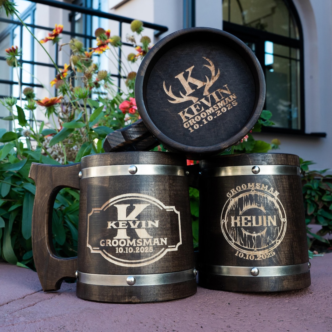 Best Man Groomsmen Beer Mug, Groomsmen Wooden Tankard, Custom Beer ...