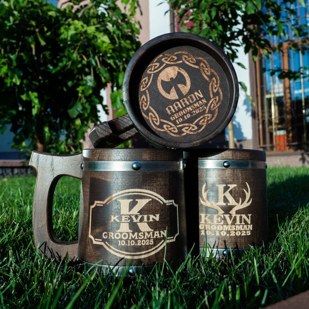 Rustic Wooden Tankard With Custom Name Wedding Party Gift for Men - Etsy