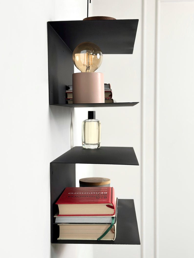 Double Tier Metal Wall Shelf – Minimalist Floating Shelf, Industrial ...