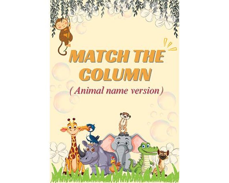 Animal Name Matching Game: Printable Kids Worksheet (digital Download ...